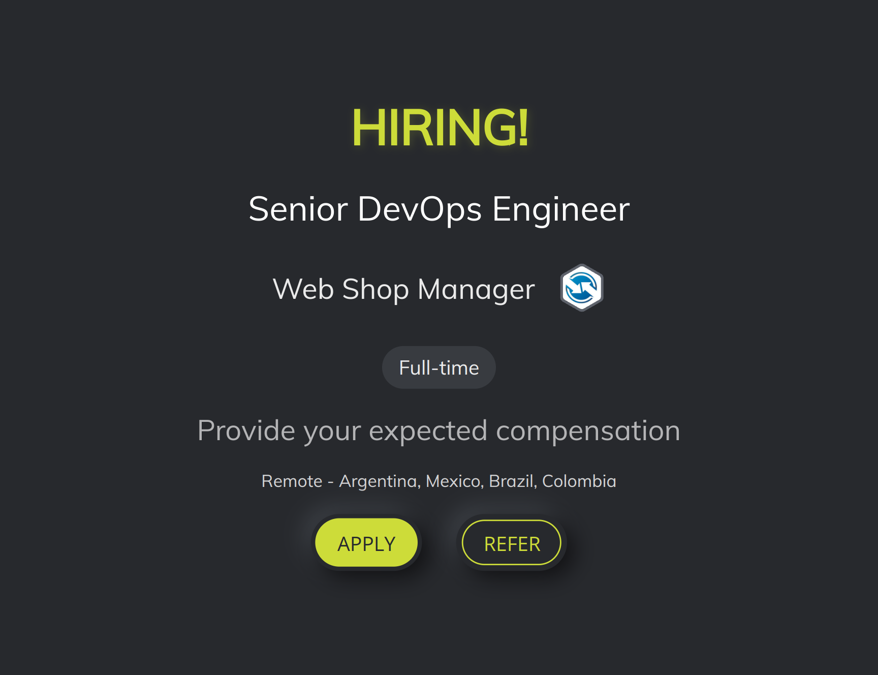 Senior DevOps Engineer at Web Shop Manager | Torre