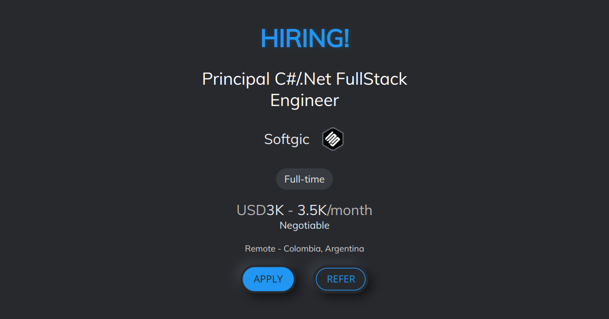 Principal C#/.Net FullStack Engineer at Softgic | Torre