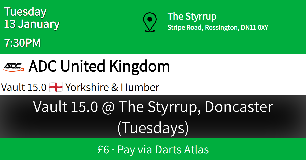 Vault 15.0 @ The Styrrup, Doncaster (Tuesdays)