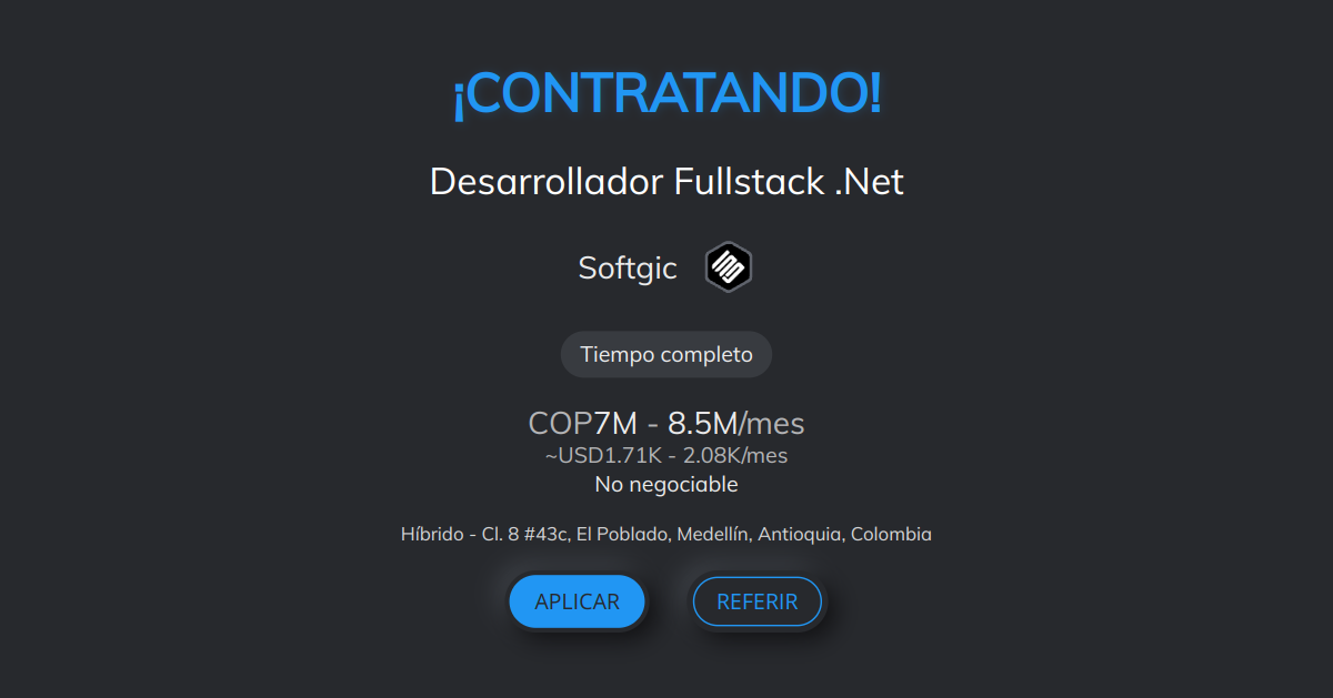 Desarrollador Fullstack .Net en Softgic | Torre