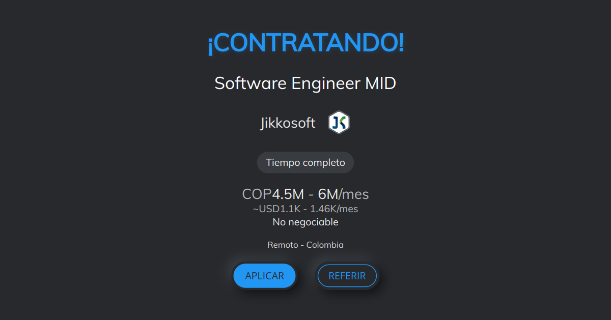 Software Engineer MID en Jikkosoft | Torre