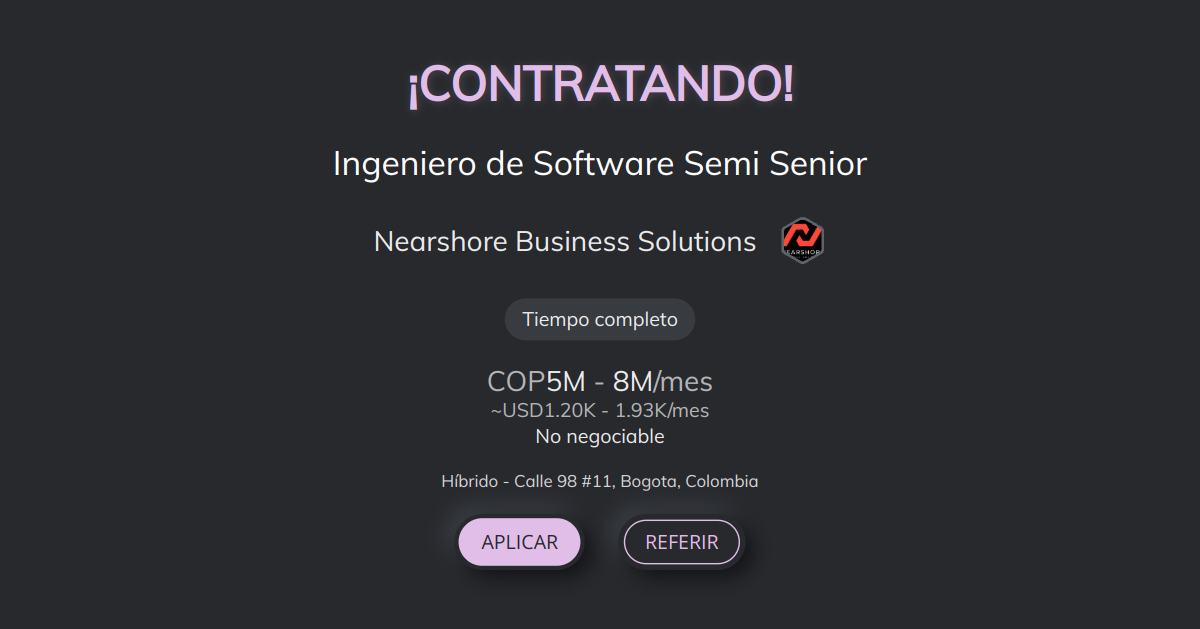 Ingeniero de Software Semi Senior en Nearshore Business Solutions | Torre