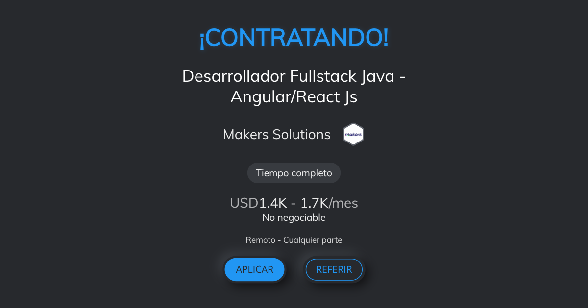 Desarrollador Fullstack Java - Angular/React Js en Makers Solutions | Torre