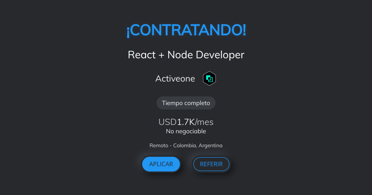 React + Node Developer en Activeone | Torre