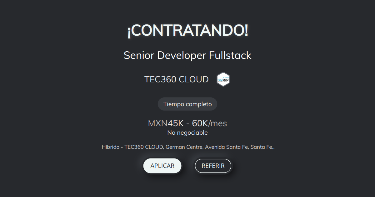 Senior Developer Fullstack en TEC360 CLOUD | Torre