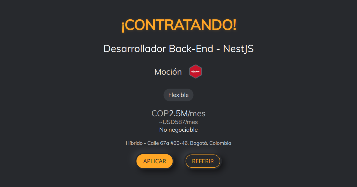 Desarrollador Back-End - NestJS en Moción | Torre