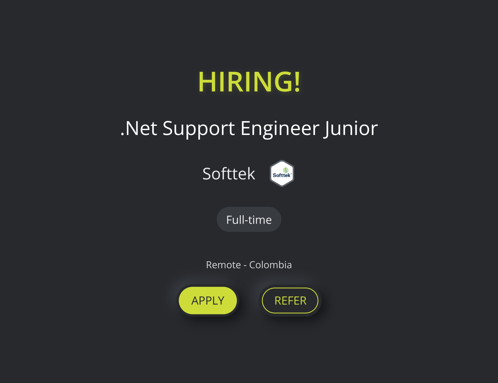 .Net Support Engineer Junior at Softtek | Torre