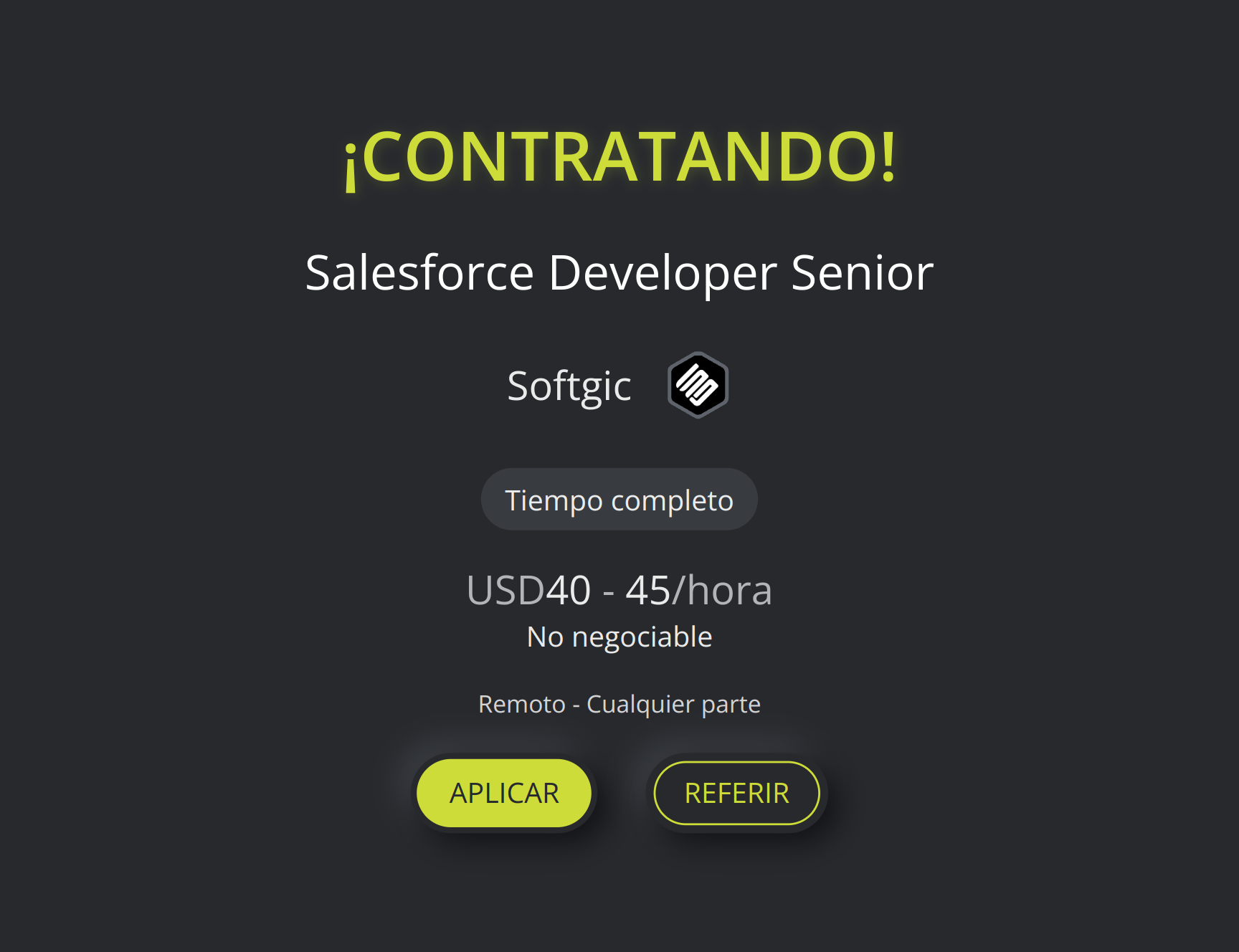 Salesforce Developer Senior en Softgic | Torre