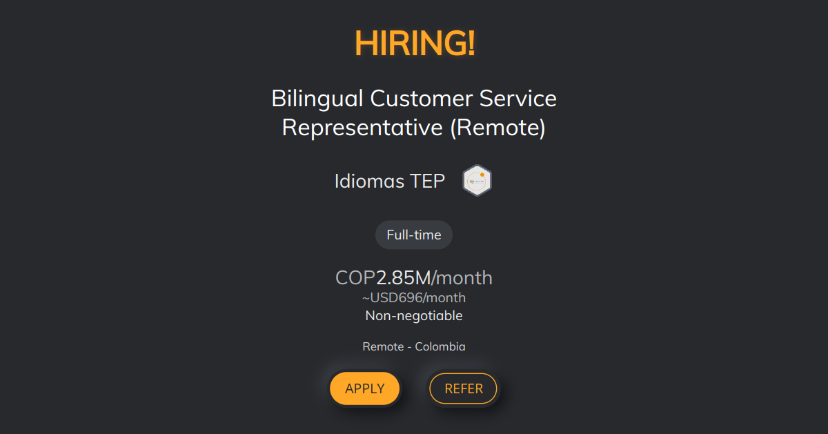 Bilingual Customer Service Representative (Remote) at Idiomas TEP | Torre