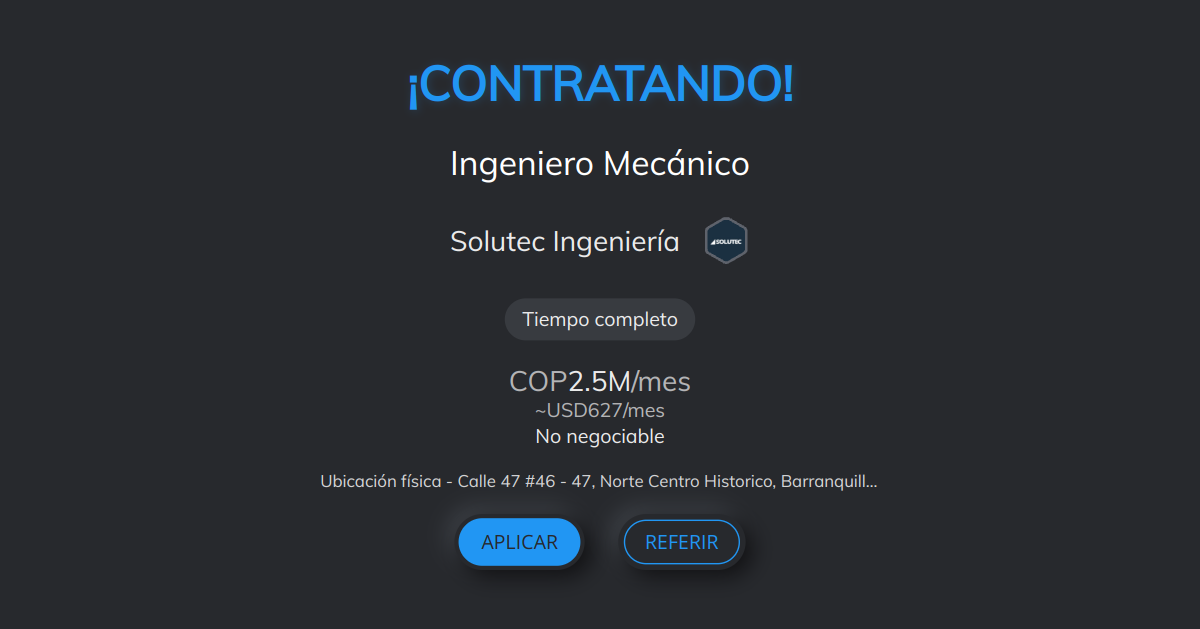 Ingeniero Mecánico en Solutec Ingeniería | Torre