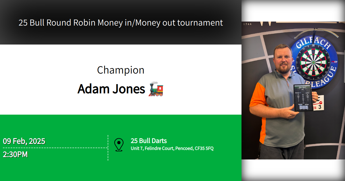 25 Bull Round Robin Money in/Money out tournament