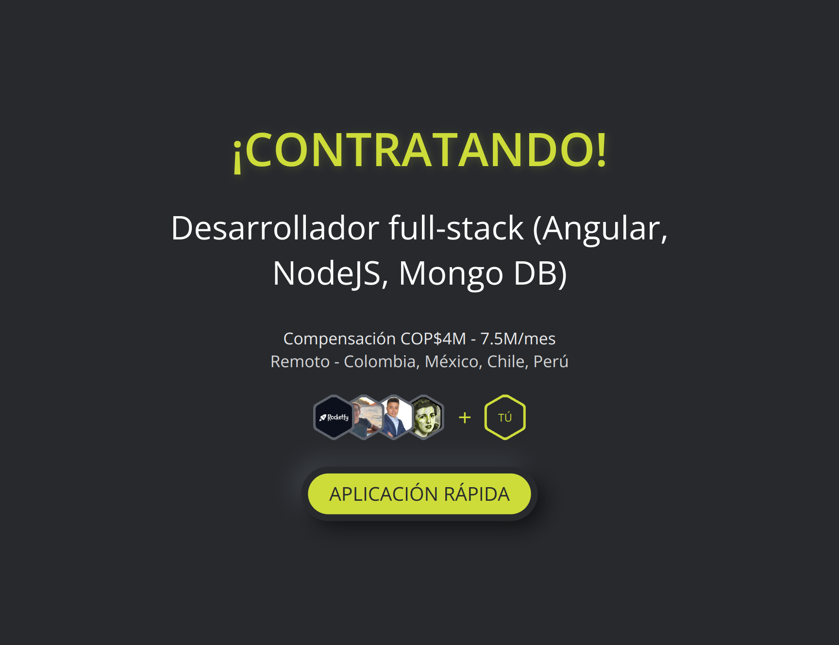 Desarrollador Full Stack Angular Nodejs Mongo Db En Rocketfy Torre 