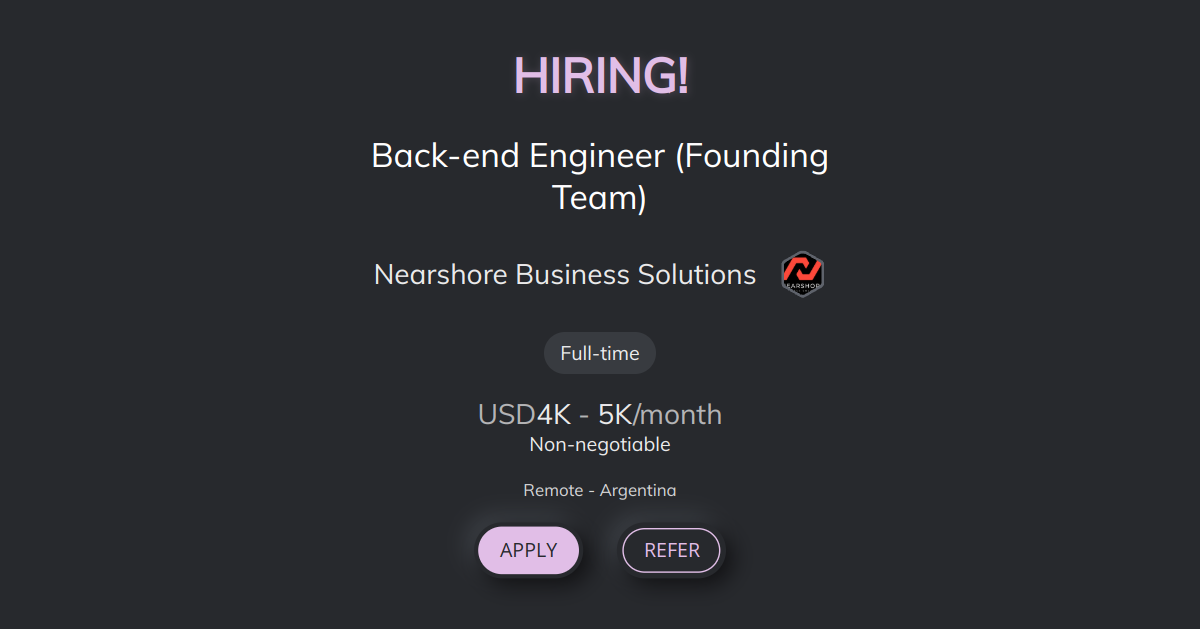 Back-end Engineer (Founding Team) at Nearshore Business Solutions | Torre