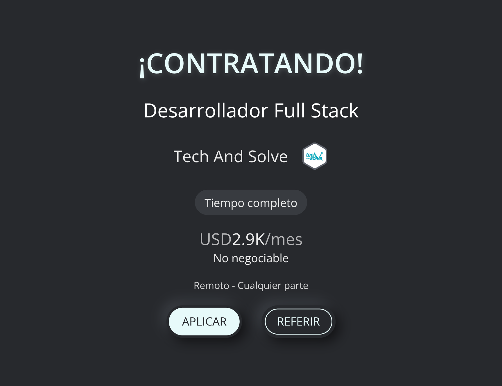 Desarrollador Full Stack en Tech And Solve | Torre