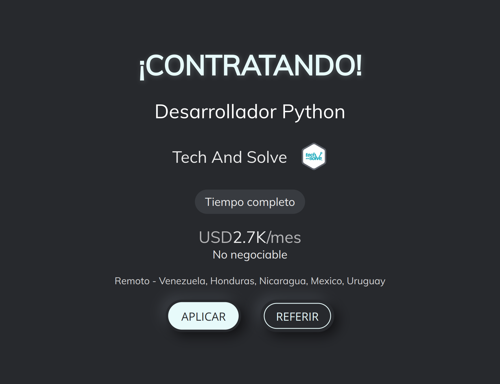 Desarrollador Python en Tech And Solve | Torre