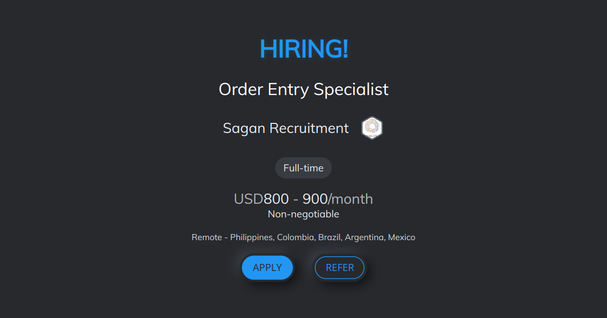 Order Entry Specialist at Sagan Recruitment | Torre