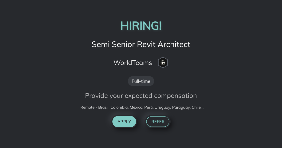 Semi Senior Revit Architect at WorldTeams | Torre