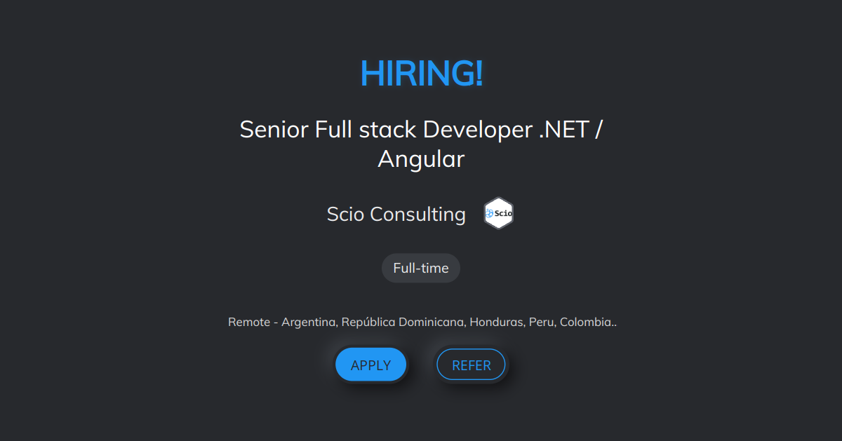 Senior Full stack Developer .NET / Angular at Scio Consulting | Torre