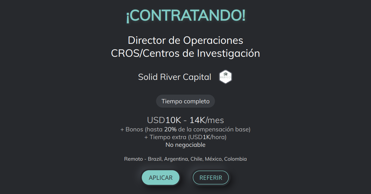 Director de Operaciones CROS/Centros de Investigación en Solid River Capital | Torre