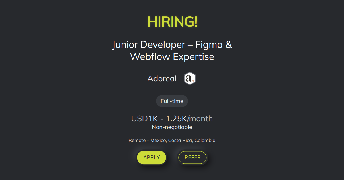 Junior Developer – Figma & Webflow Expertise at Adoreal | Torre
