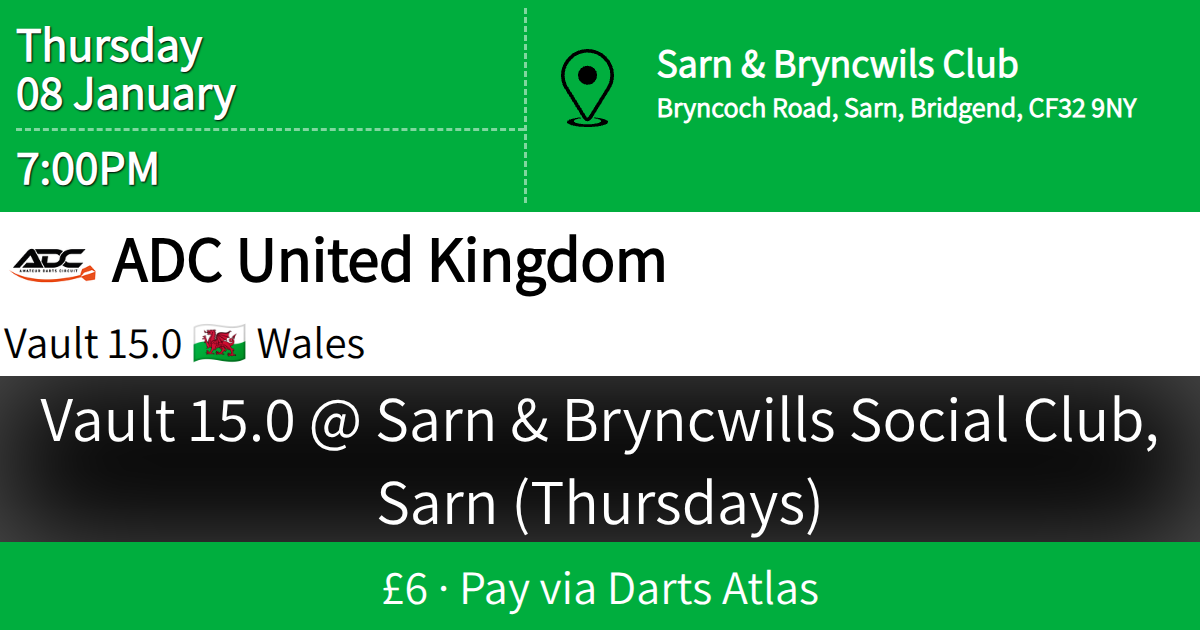 Vault 15.0 @ Sarn & Bryncwills Social Club, Sarn (Thursdays)