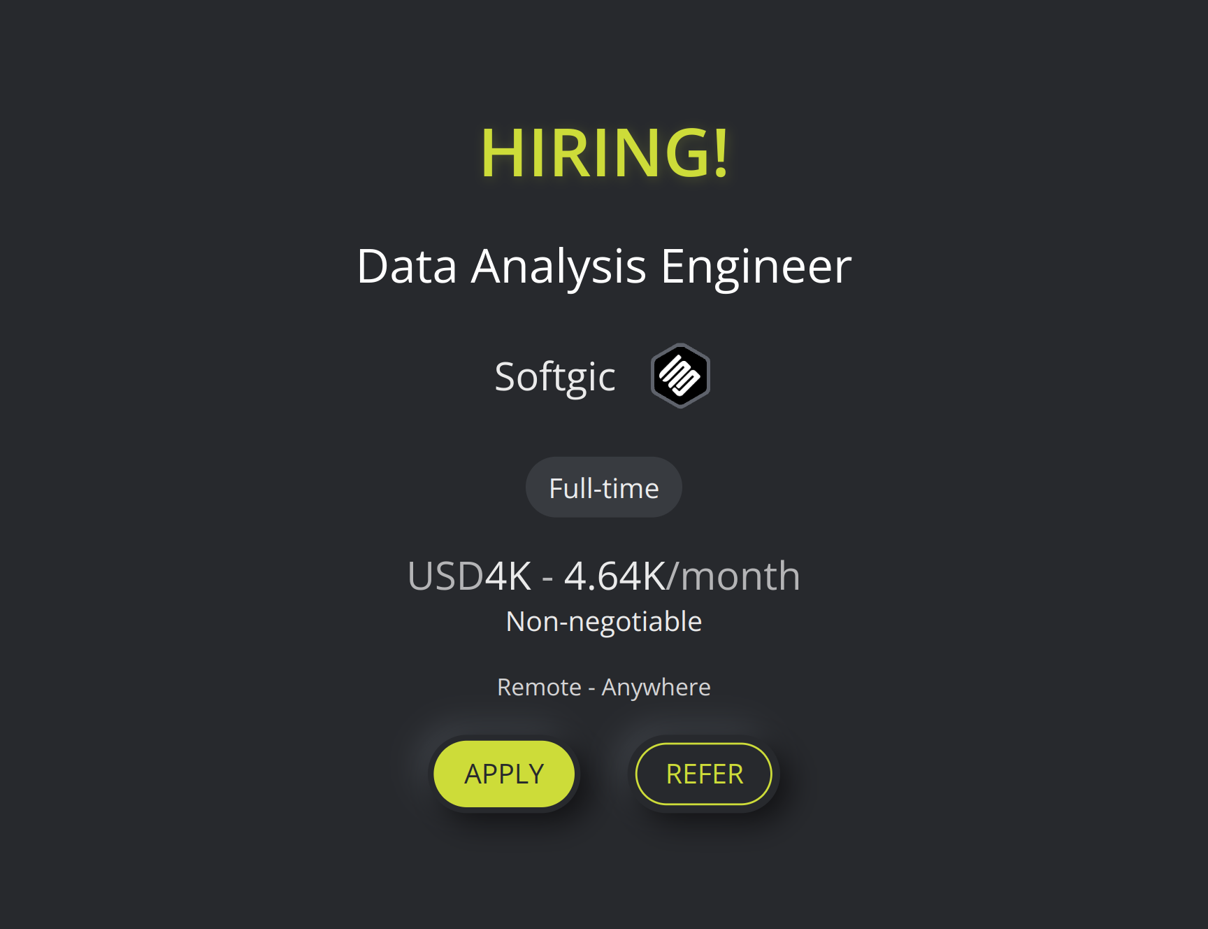 Data Analysis Engineer at Softgic | Torre