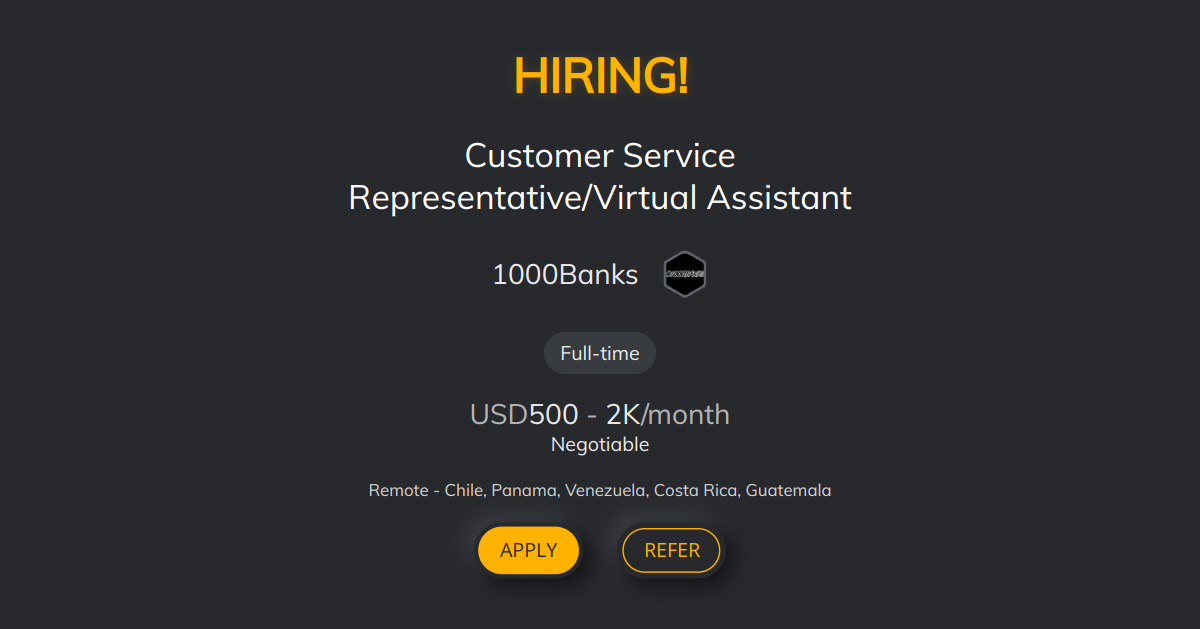 Customer Service Representative/Virtual Assistant at 1000Banks | Torre