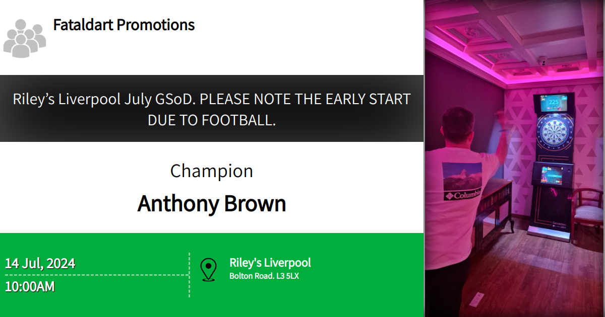 Riley’s Liverpool July GSoD. PLEASE NOTE THE EARLY START DUE TO FOOTBALL.