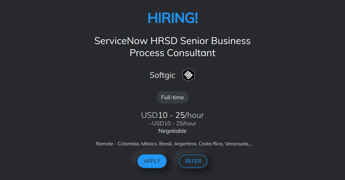 ServiceNow HRSD Senior Business Process Consultant at Softgic | Torre