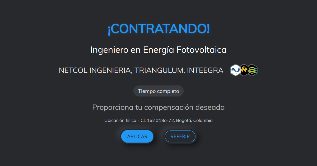 Ingeniero en Energía Fotovoltaica en Netcol Ingeniería, TRIANGULUM ...