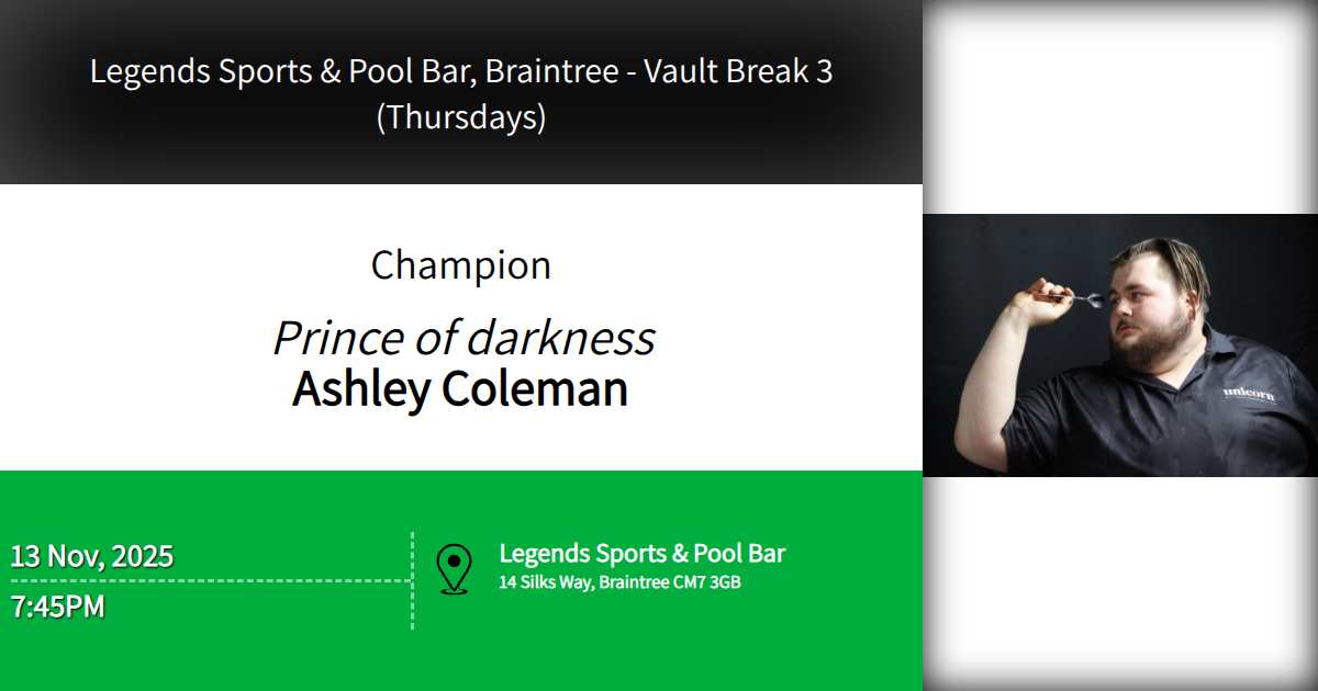 Legends Sports & Pool Bar, Braintree - Vault Break 3 (Thursdays)