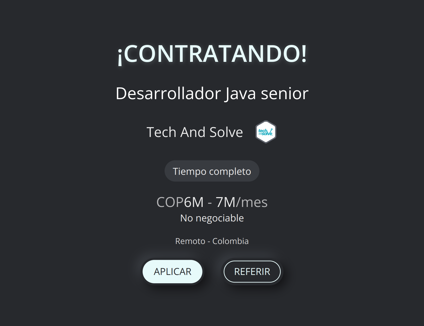 Desarrollador Java senior en Tech And Solve | Torre