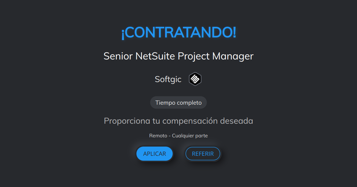 Senior NetSuite Project Manager en Softgic | Torre
