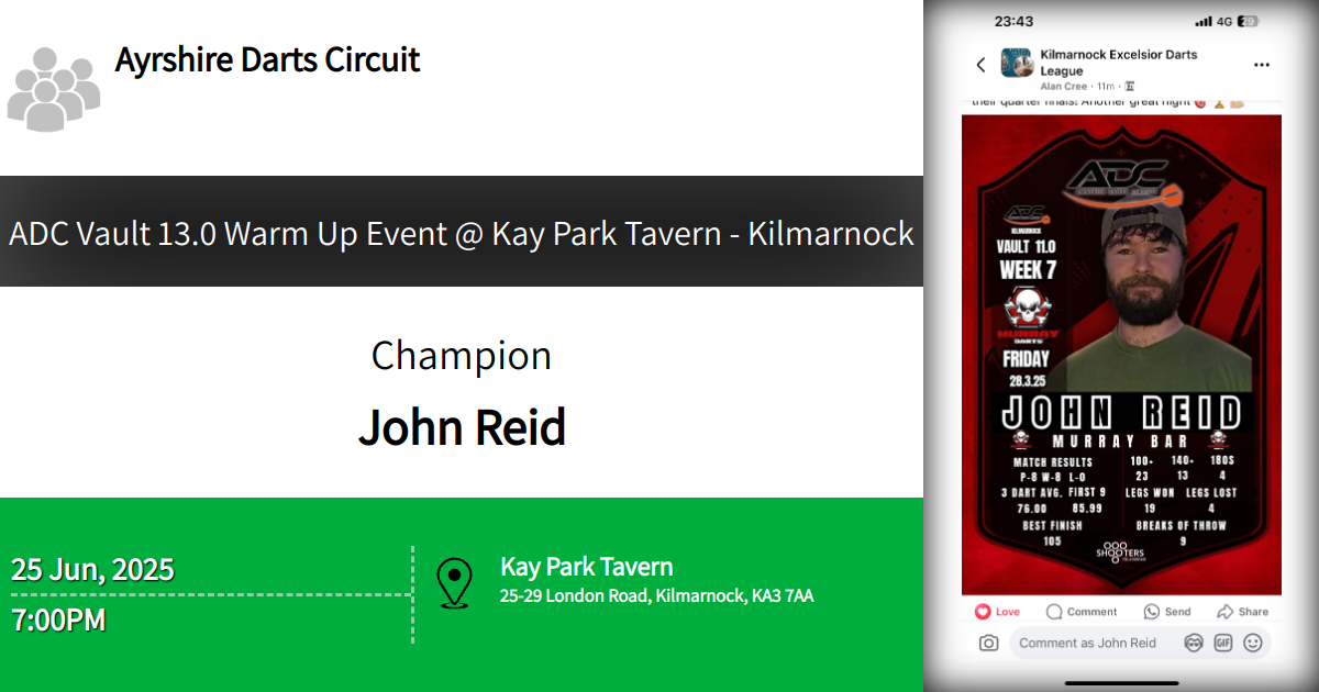 ADC Vault 13.0 Warm Up Event @ Kay Park Tavern - Kilmarnock