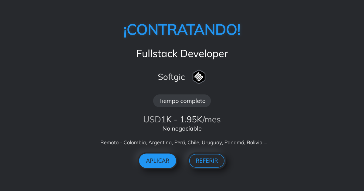 Fullstack Developer en Softgic | Torre
