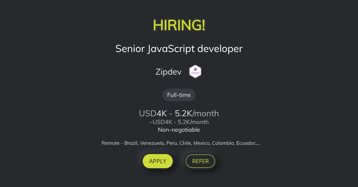 Senior JavaScript developer at Zipdev | Torre