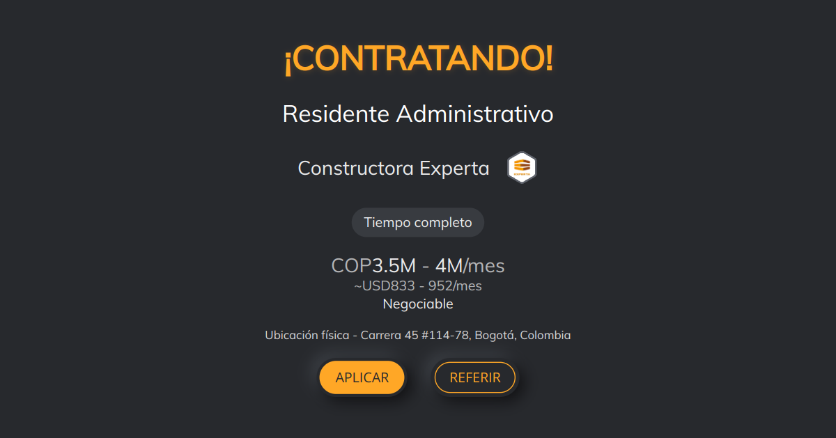 Residente Administrativo en Constructora Experta | Torre