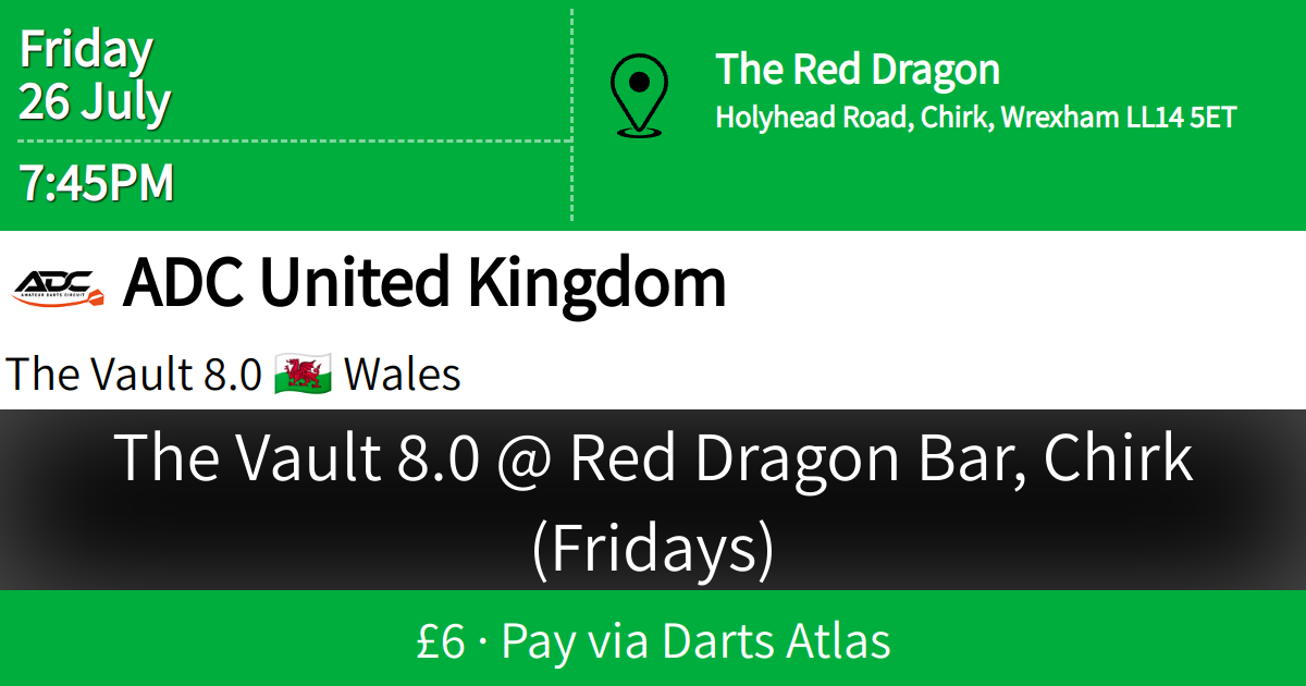 The Vault 8.0 @ Red Dragon Bar, Chirk (Fridays)