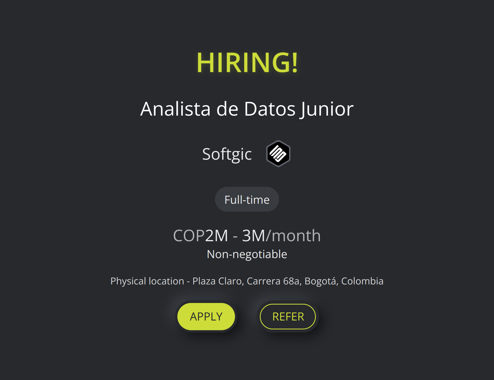 Analista de Datos Junior at Softgic | Torre Analista de Datos Junior at Softgic | Torre