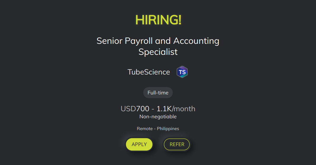 Senior Payroll and Accounting Specialist at TubeScience | Torre