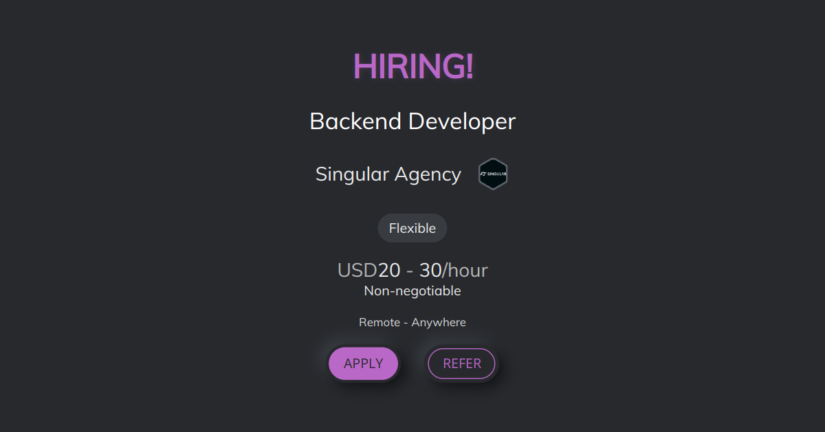 Backend Developer at Singular Agency | Torre