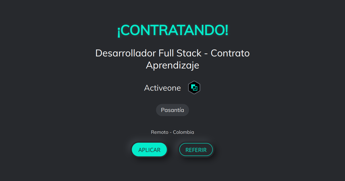 Desarrollador Full Stack - Contrato Aprendizaje en Activeone | Torre