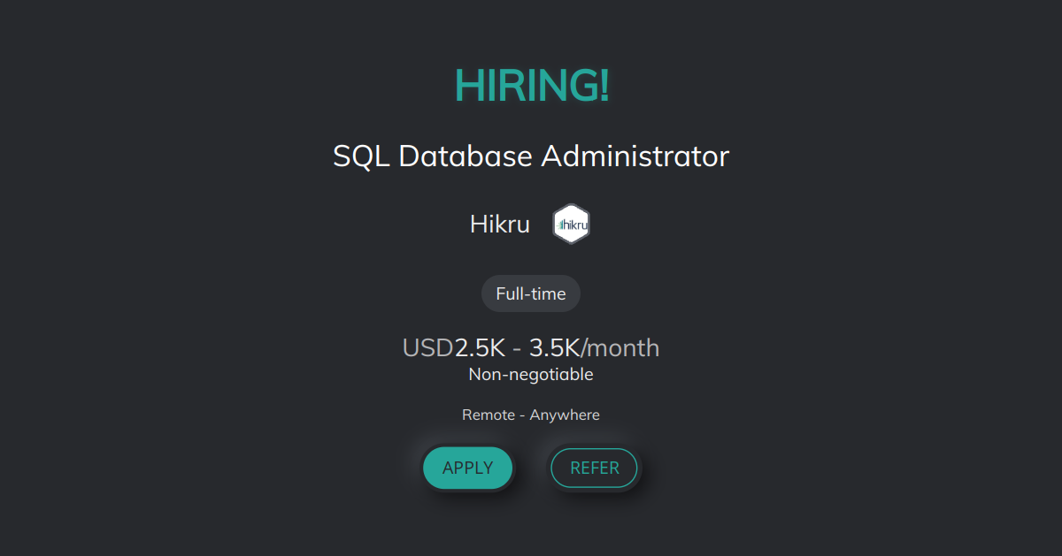 SQL Database Administrator at Hikru | Torre