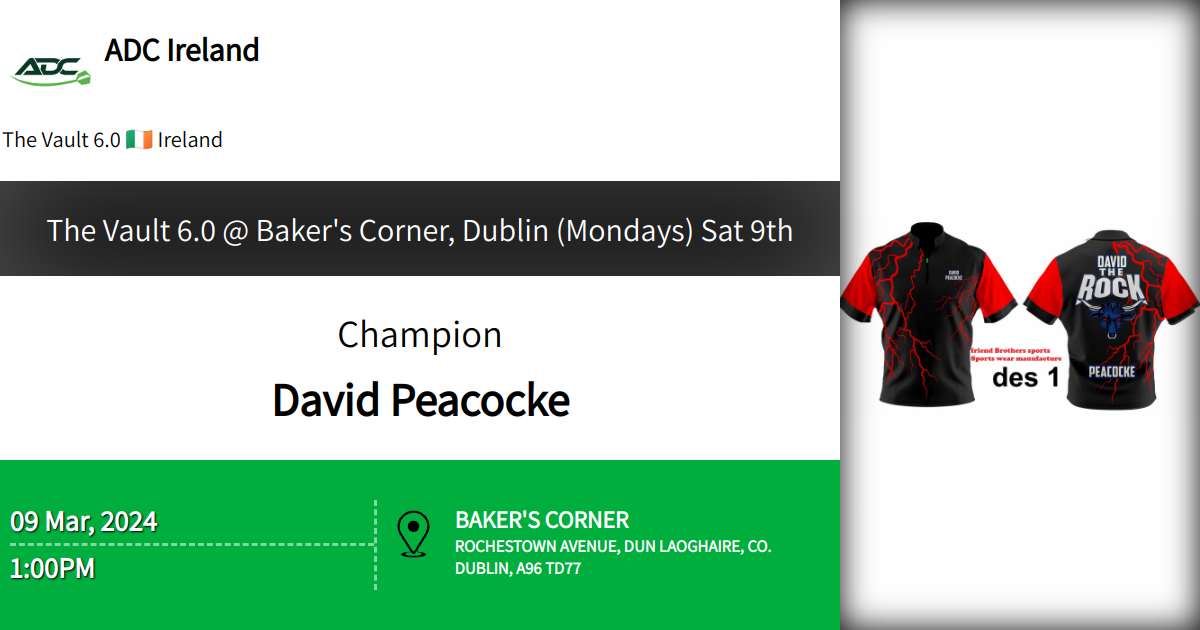 The Vault 6.0 @ Baker's Corner, Dublin (Mondays) Sat 9th