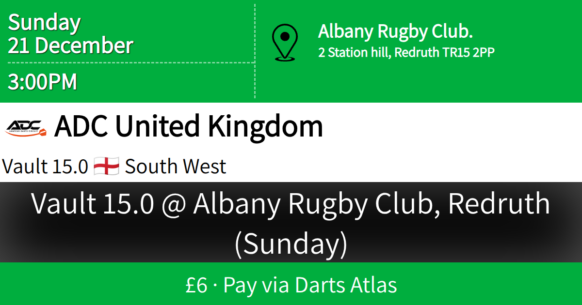 Vault 15.0 @ Albany Rugby Club, Redruth (Sunday)