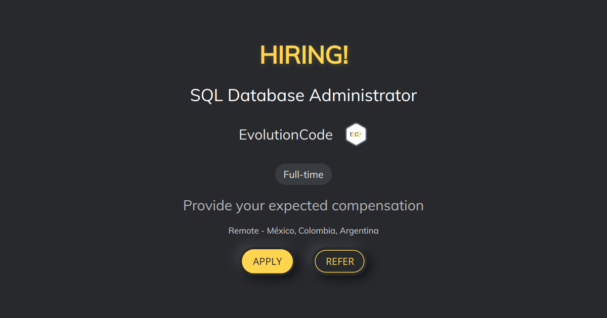 SQL Database Administrator at EvolutionCode | Torre