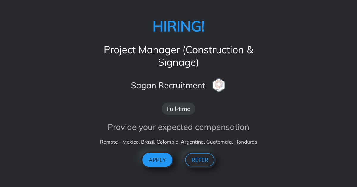 Project Manager (Construction & Signage) at Sagan Recruitment | Torre