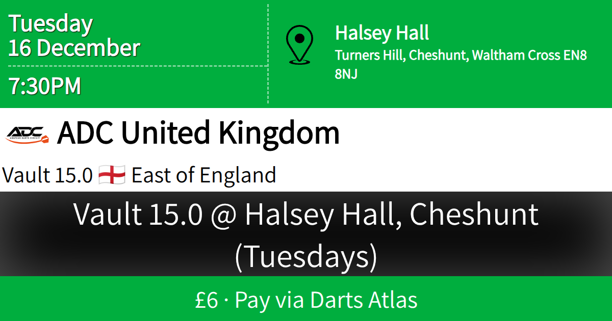 Vault 15.0 @ Halsey Hall, Cheshunt (Tuesdays)