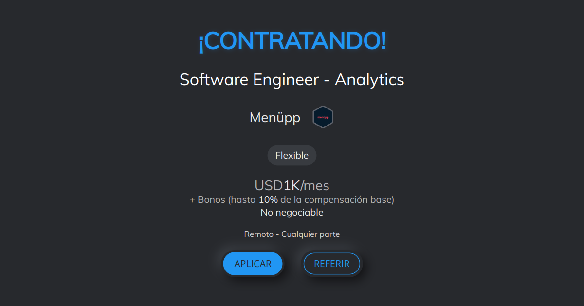 Software Engineer - Analytics en Menüpp | Torre