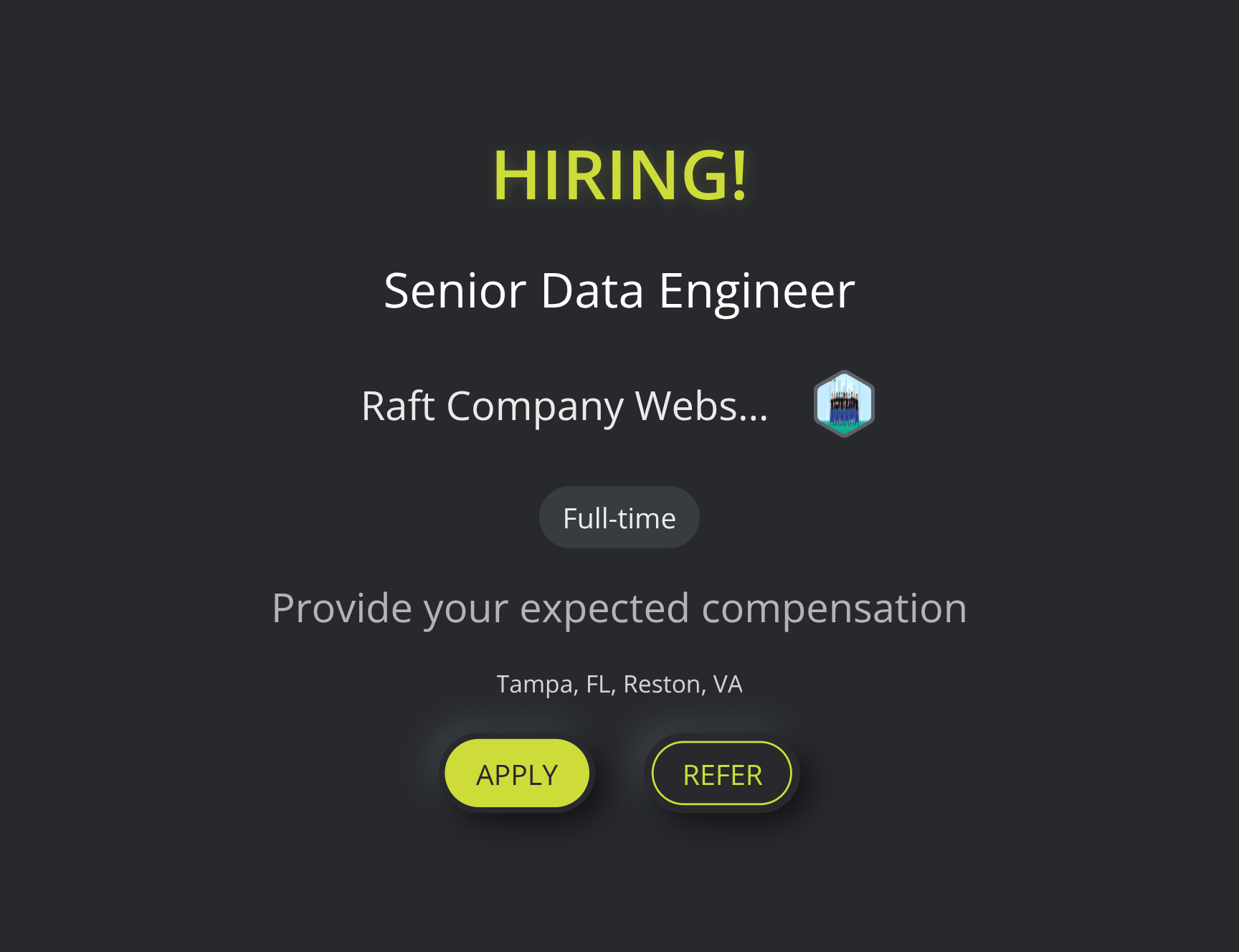 Senior Data Engineer at Raft Company Website | Torre